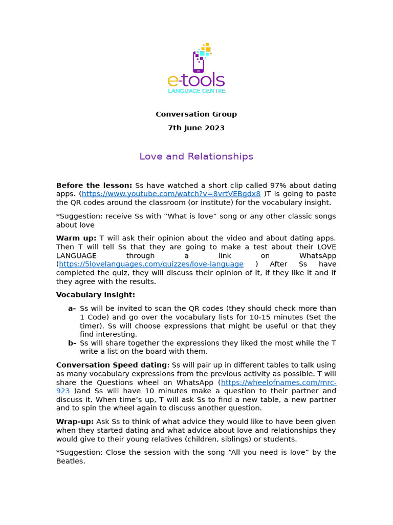 Conversation Group - Love and Relationships | PDF