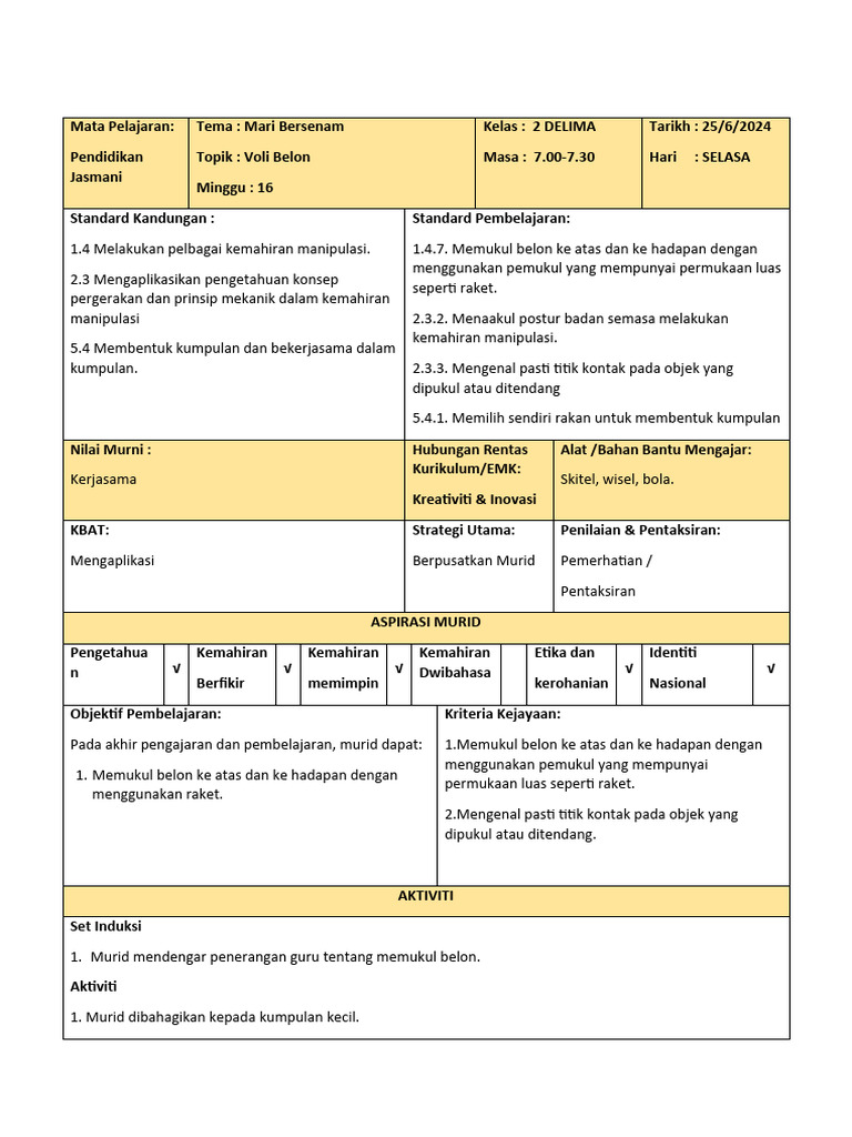 RPH PJ TAHUN 2 2024 M14 at ARAS | PDF