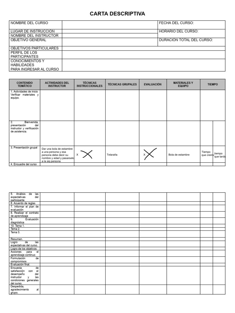 Carta Descriptiva | PDF