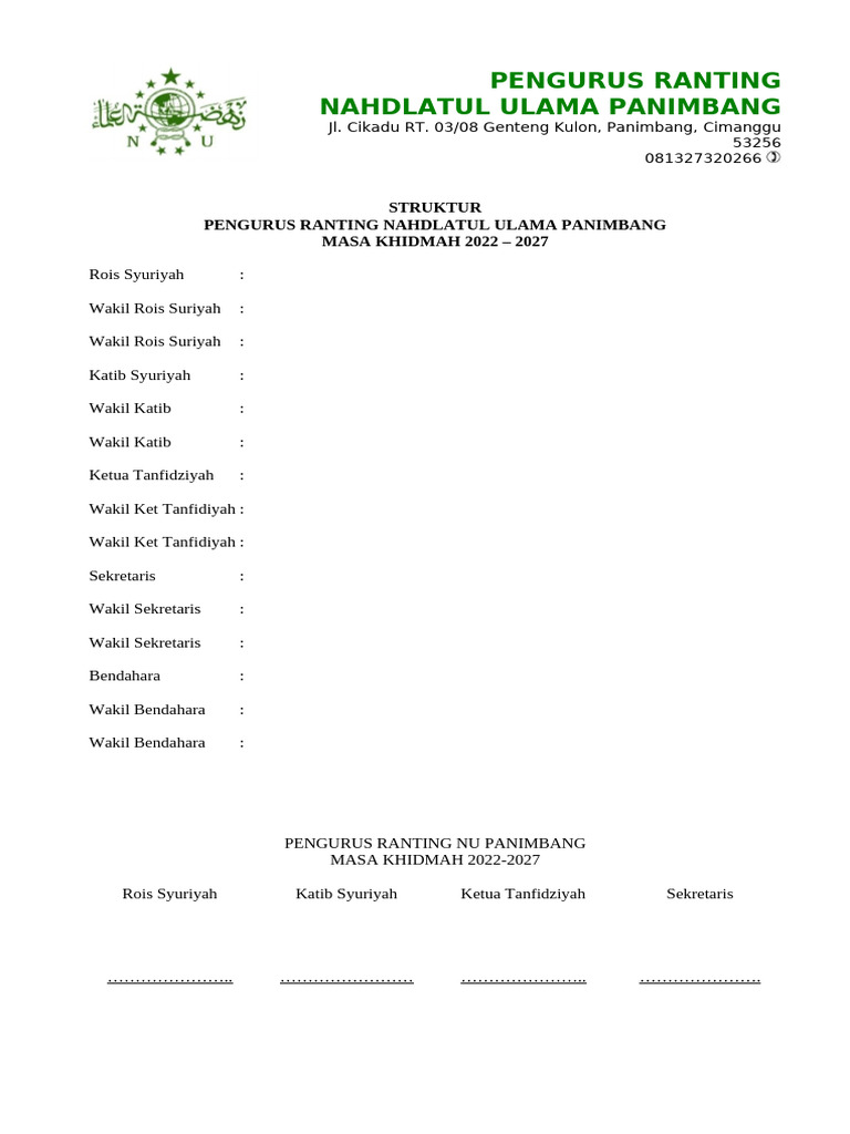 6.struktur Pengurus Ranting | PDF