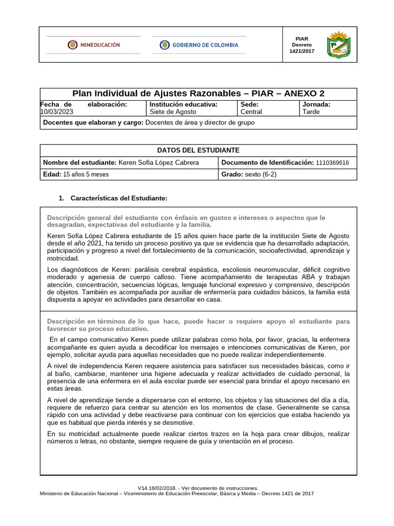 Piar Anexo 2 Lopez Cabrera Keren Sofia | PDF | Enseñando | Aprendizaje