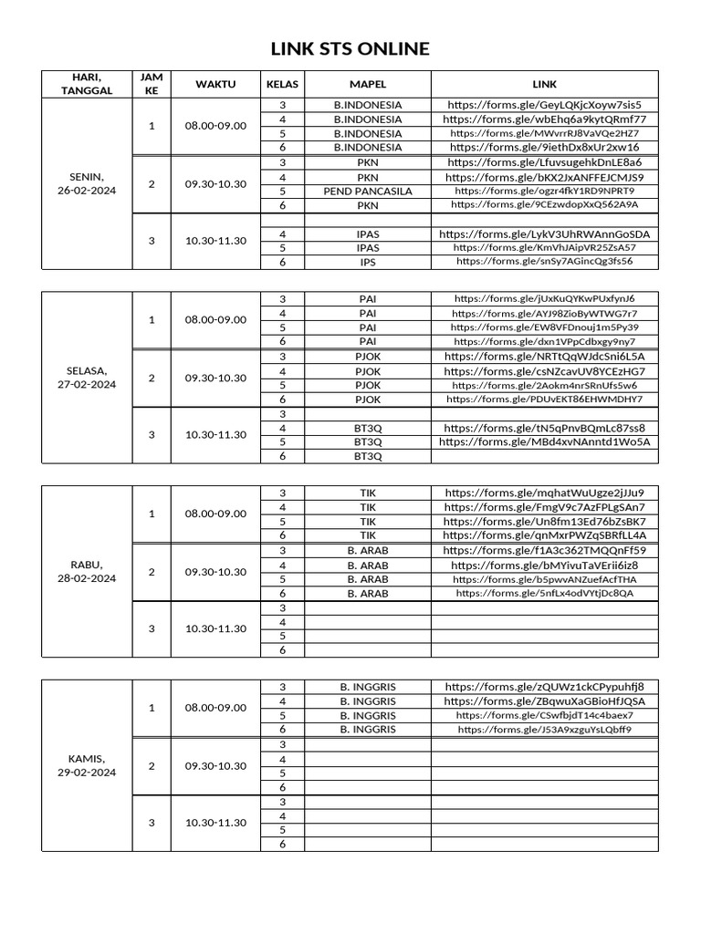 Jadwal Dan Link STS Genap 2024 | PDF