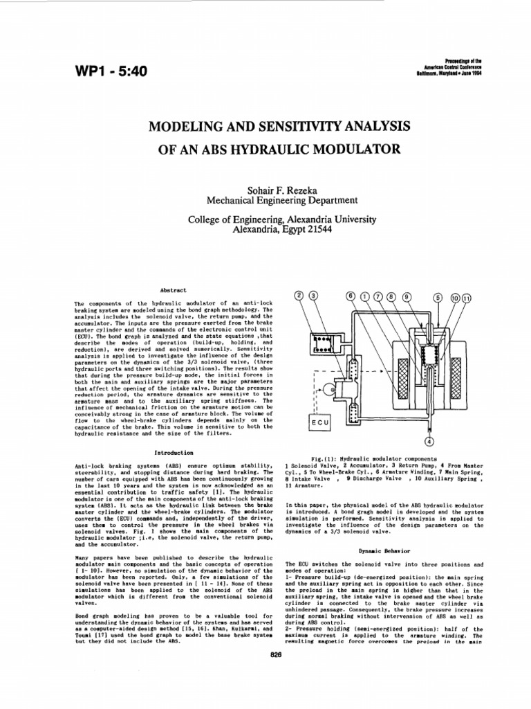 Modeling and Sensitivity Analysis of an Abs Hydraulic Modulator | PDF | Anti Lock Braking System ...