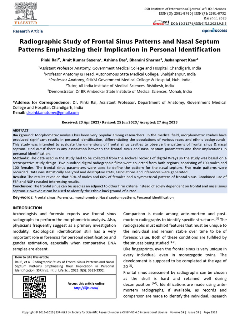 Radiographic Frontal Sinus Patterns Nasal Septum Patterns Emphasizing ...