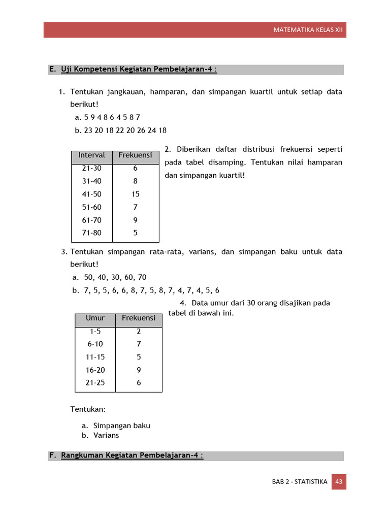 Ukuran Penyebaran Data Statistika | PDF