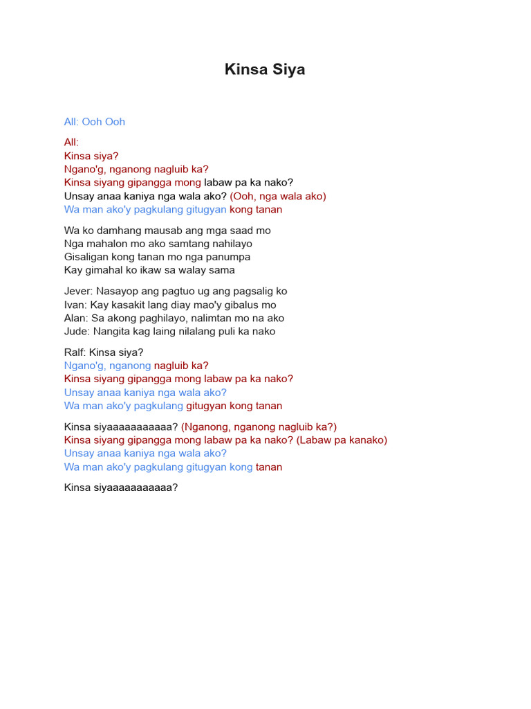 Kinsa Siya (Lyrics) | PDF