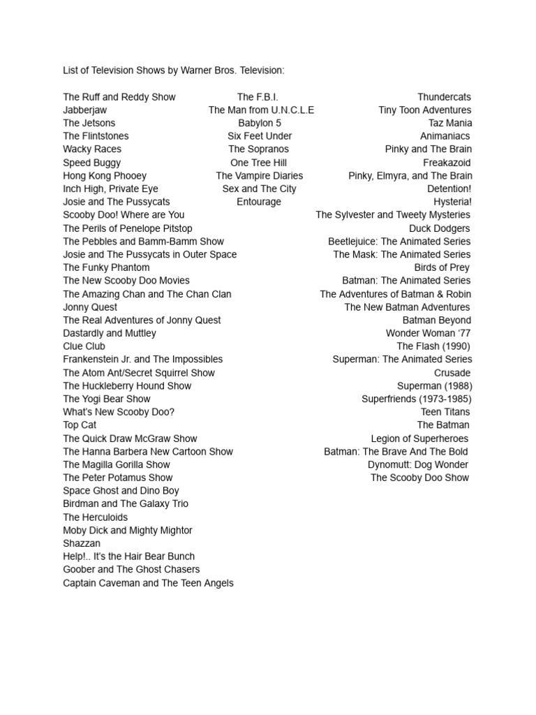 Warner Bros. Television Show List | PDF | Television Shows | Television ...