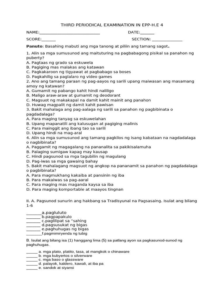 Third Periodical Examination in Epp 4 | PDF