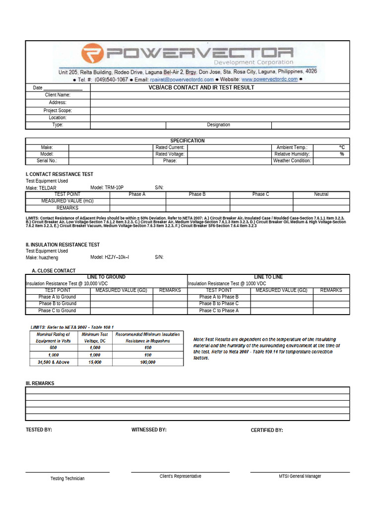 Power Cable Insulation Test Report | PDF | Insulator (Electricity ...