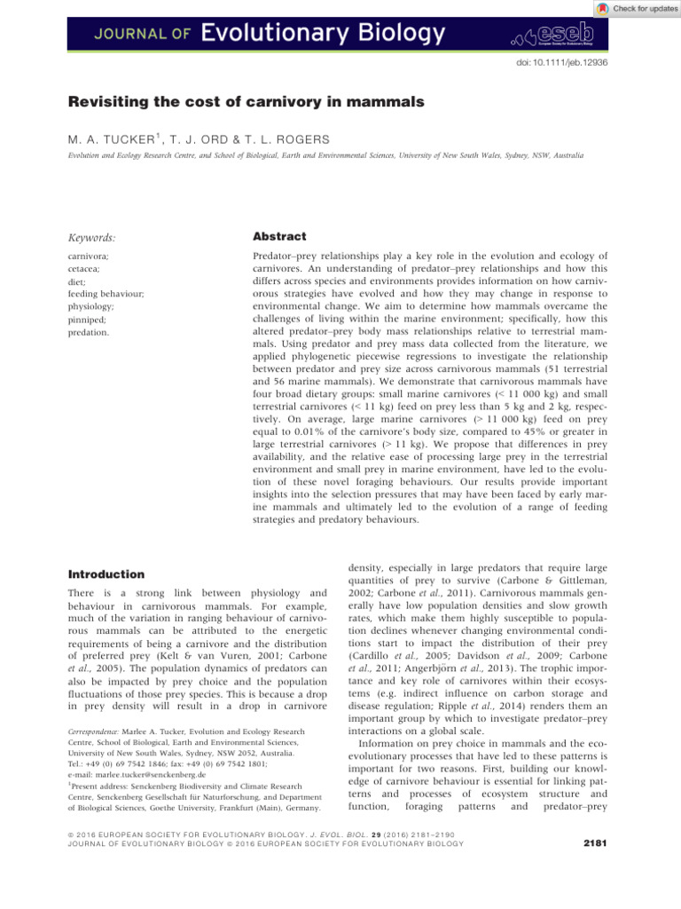 cost of carnivory in mammals | PDF | Predation | Mammals