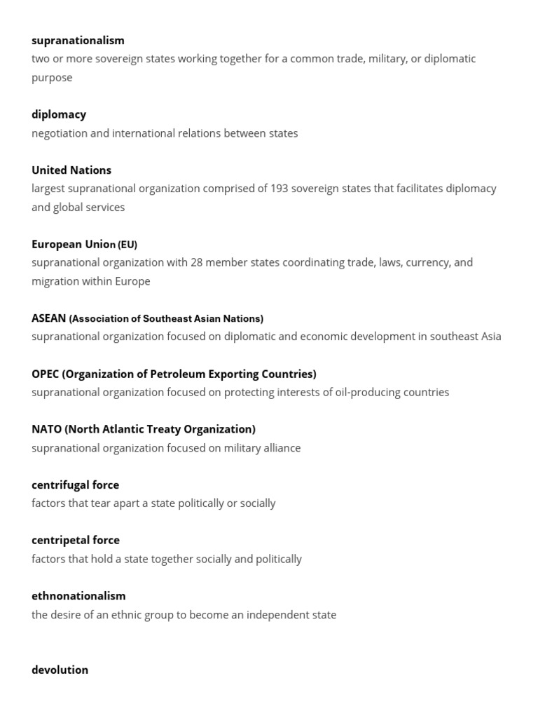 Unit 4 Political Vocabulary AP Human Geography 2 | PDF