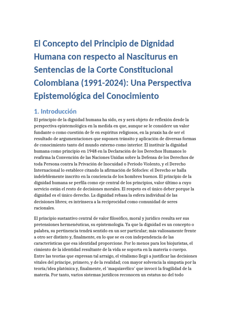El Concepto Del Principio de Dignidad Humana Con Respecto Al Nasciturus ...