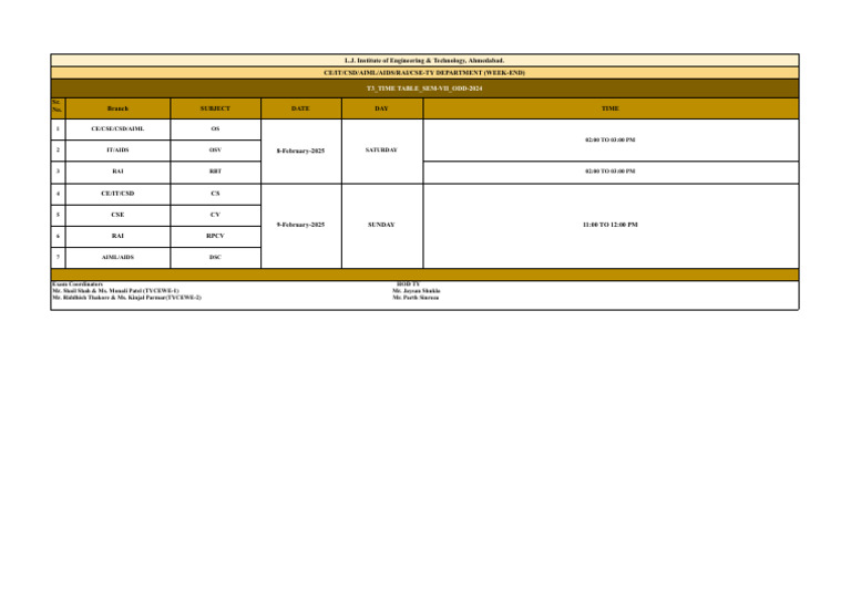 T4 - Time Table - Sem Vii - Weekend - Lju-2024 | PDF