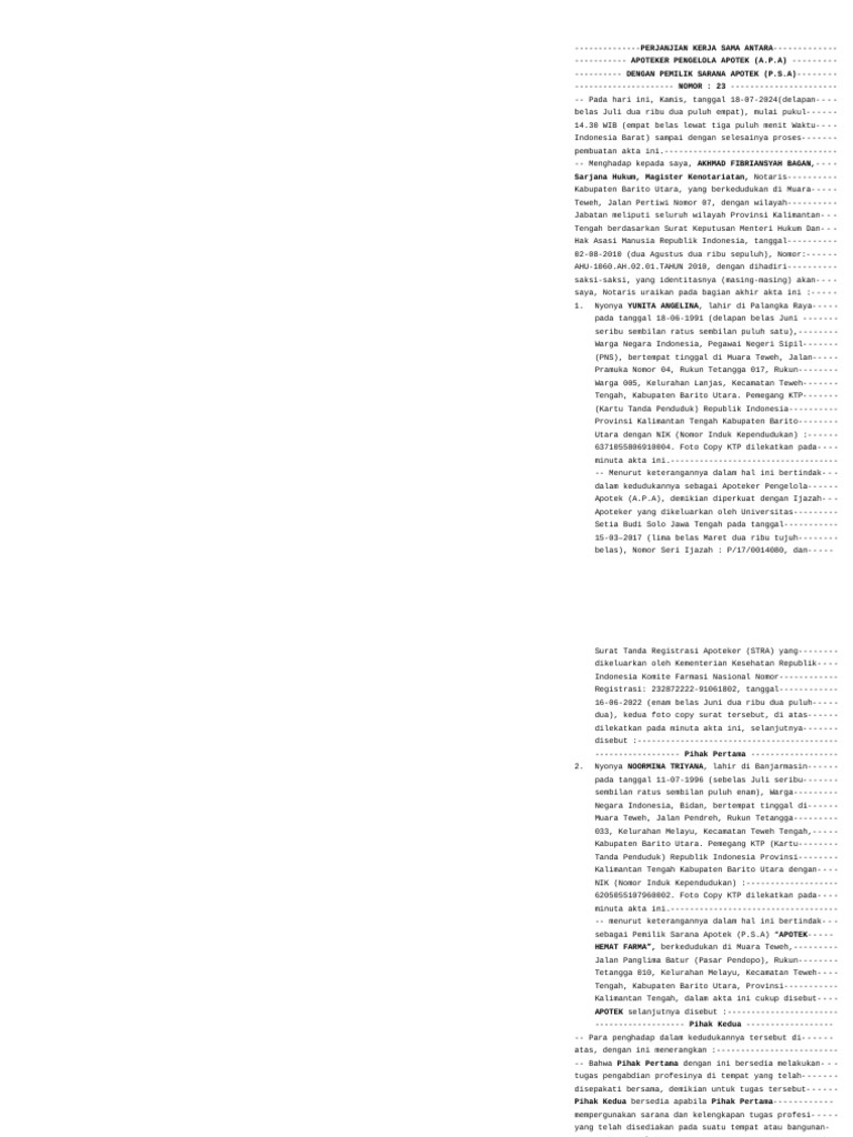 Perjanjian Kerja Sama Apotik Hemat | PDF