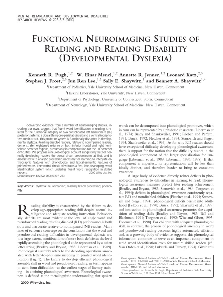 Functional Neuroimaging Studies of Reading and Reading Disability | PDF | Dyslexia | Parietal Lobe