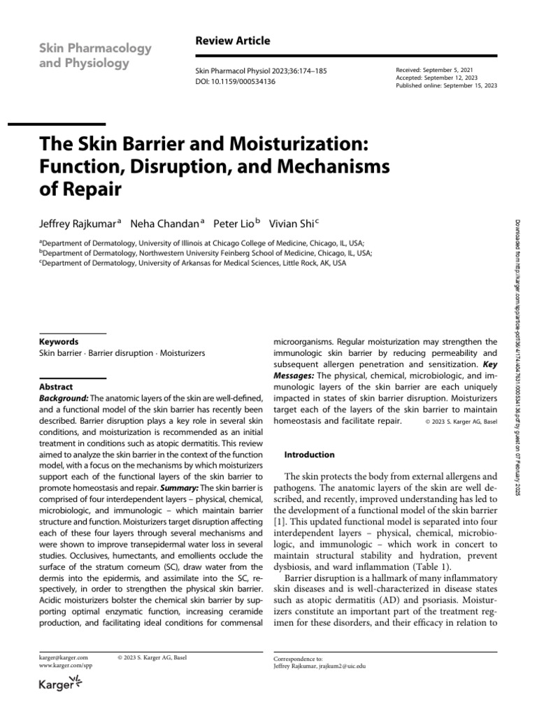 The Skin Barrier and Moisturization: Function, Disruption, and ...
