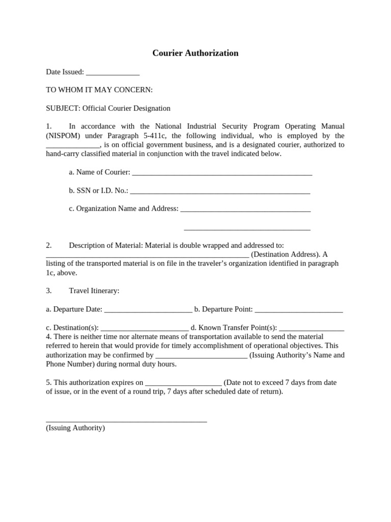 Sample Courier Authorization | PDF