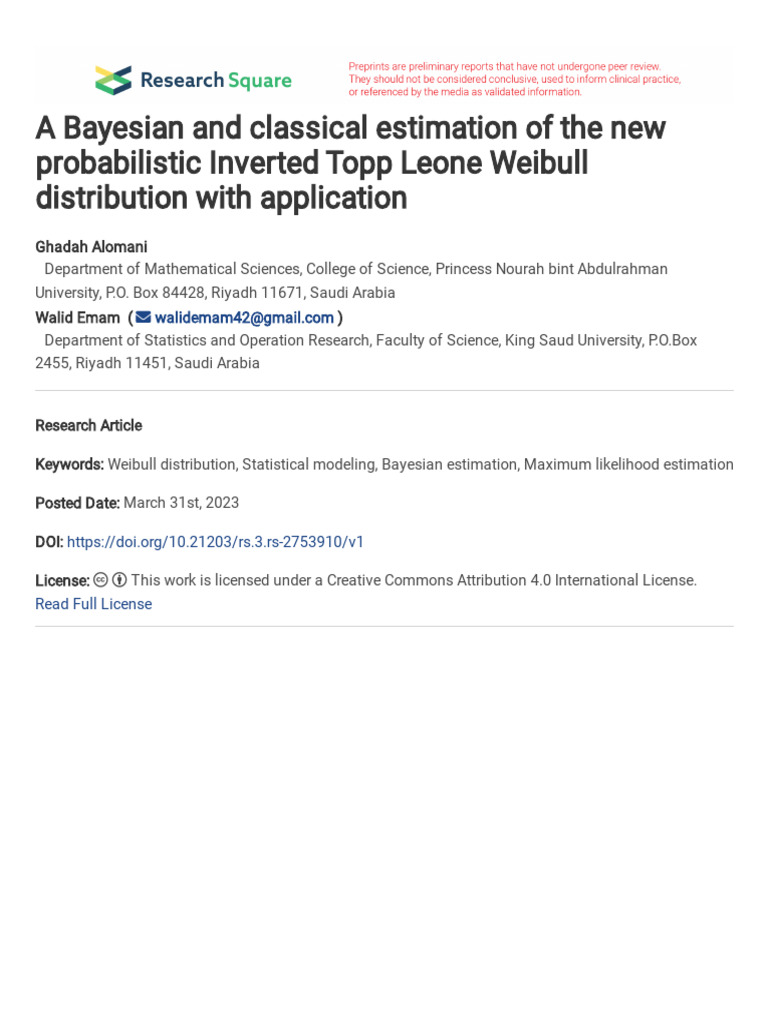 A Bayesian And Classical Estimation Of The New Pro Pdf