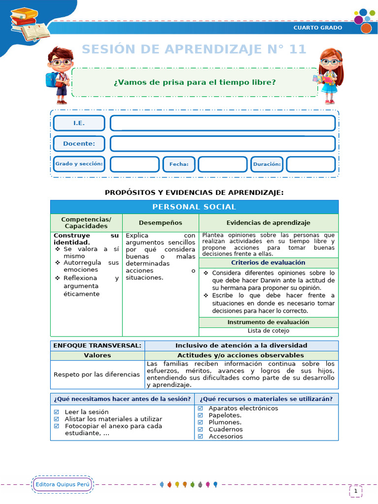 1.- Sesiones de Aprendizaje - Semana 2 - UD X - Editora Quipus Perú | PDF | Evaluación | Aprendizaje