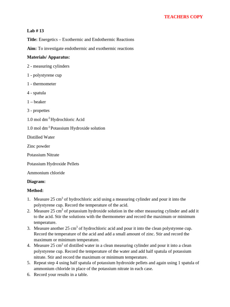 Energetics: Exothermic vs Endothermic Reactions | PDF | Acid | Diet ...