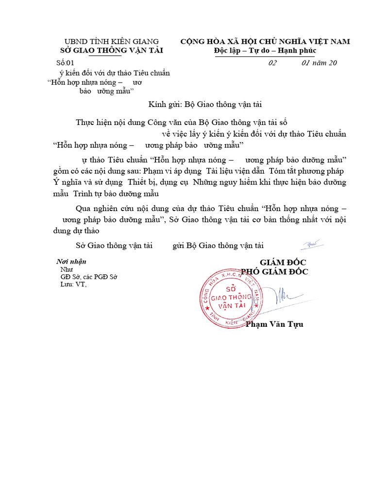 CV_Gop y kien Du thao Tieu chuan Bao duong mau BTNN.signed.signed | PDF