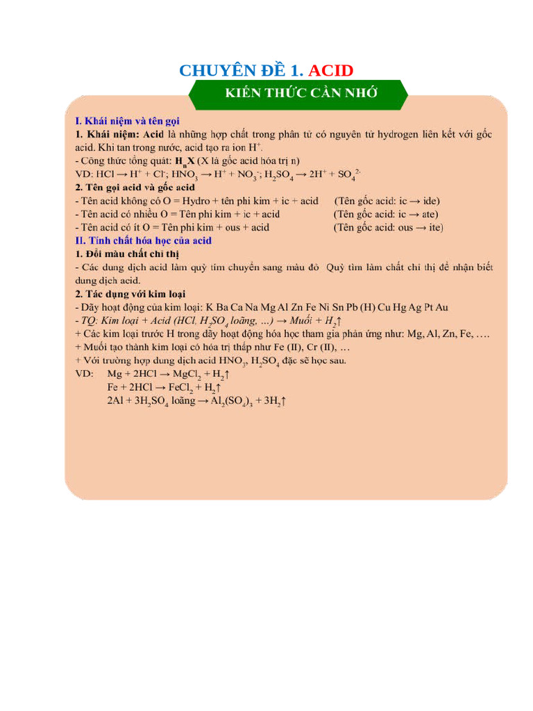 CHUYÊN ĐỀ 8. ACID | PDF