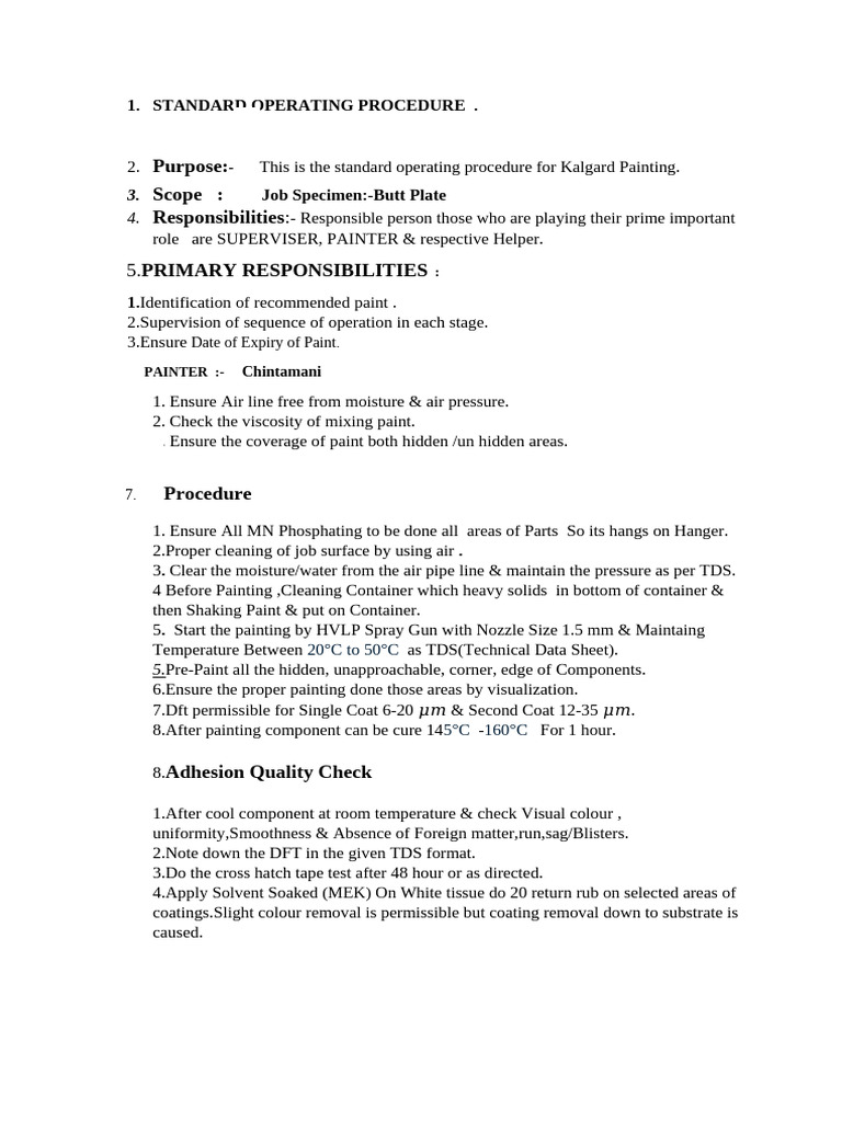 Kalgard Painting SOP for Butt Plate | PDF