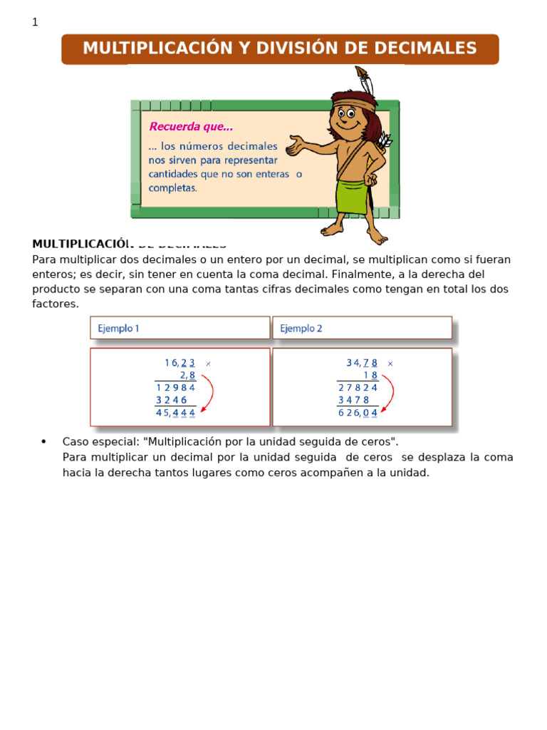 Multiplicación y División de Decimales para Quinto Grado de Primaria ...