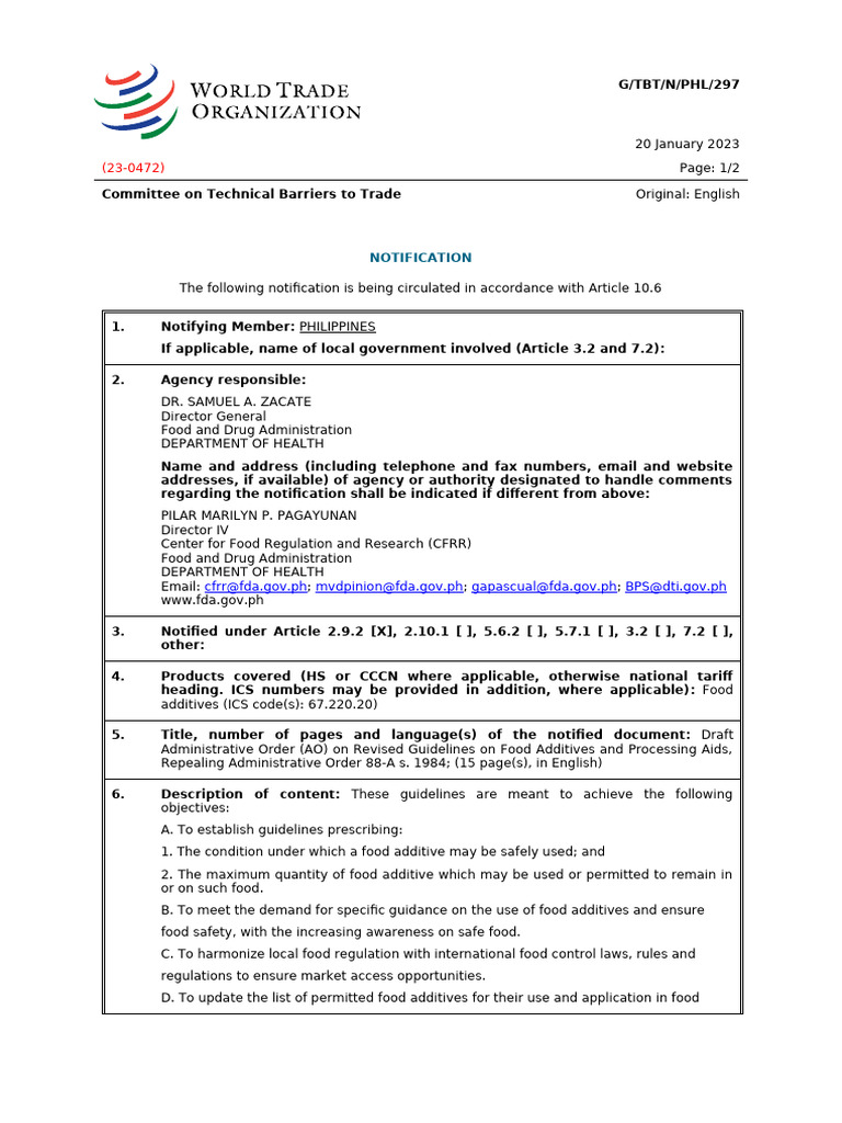 Revised Food Additive Guidelines PHL | PDF