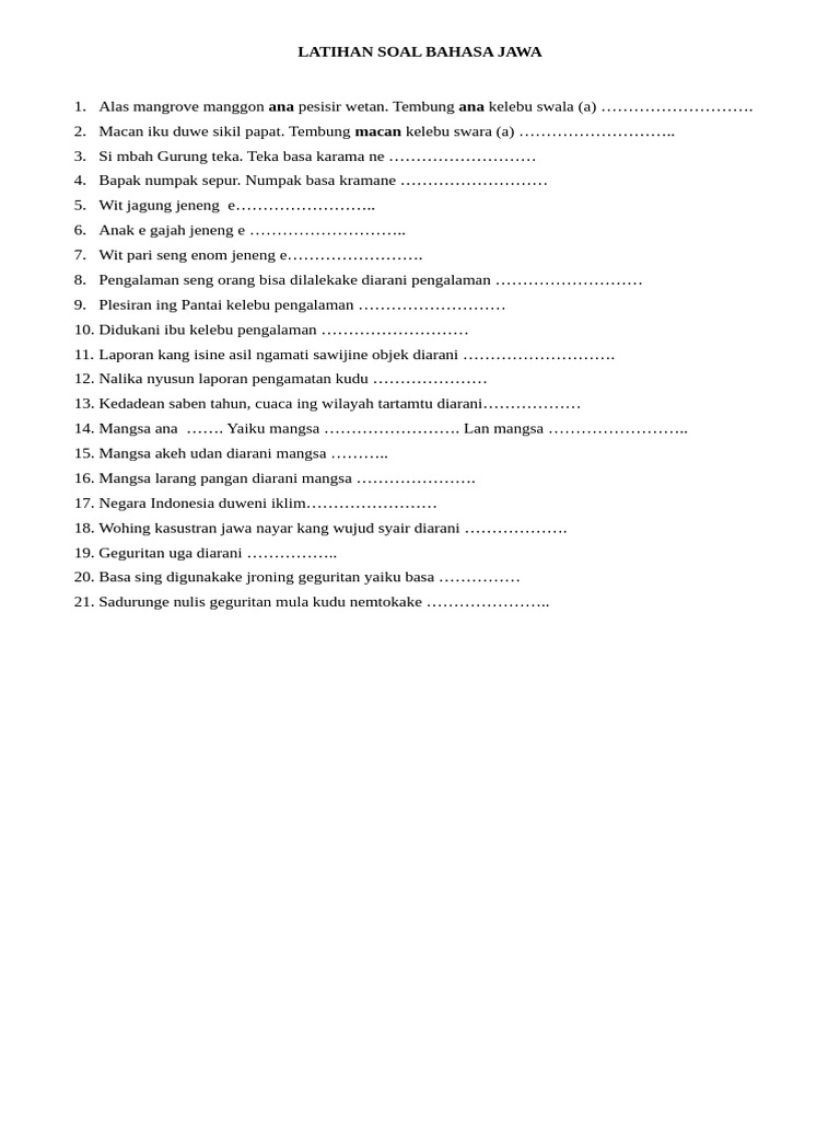 Latihan Soal Bahasa Jawa | PDF