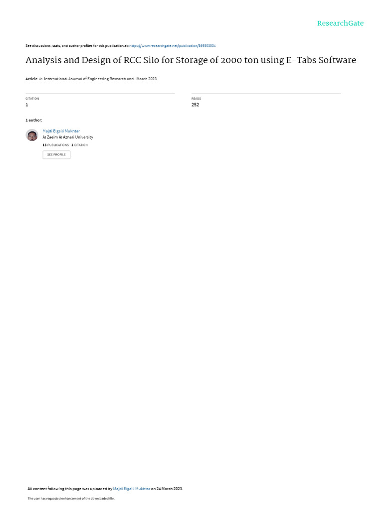 Analysis and Design of RCC Silo For Storage of 2000 Ton Using e Tabs ...