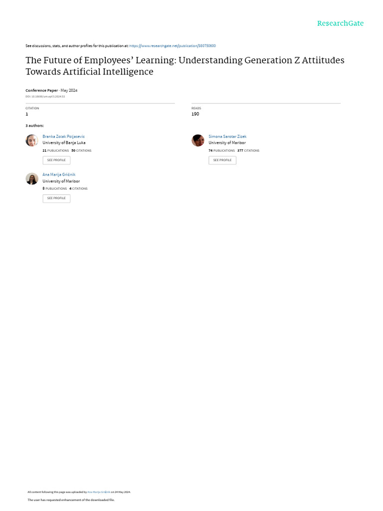 The Future of Employees Learning - Understanding Generation Z Attiitudes Towards Artificial ...