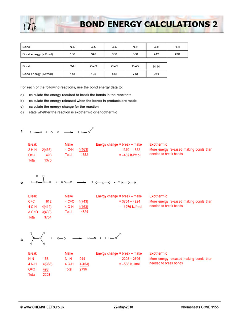 GCSE Bond Energy Calculations | PDF | Chemical Reactions | Physical ...