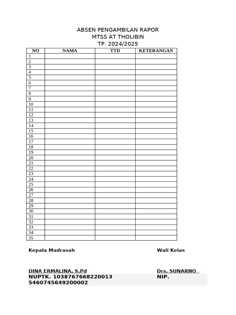Absen Pengambilan Rapor | PDF