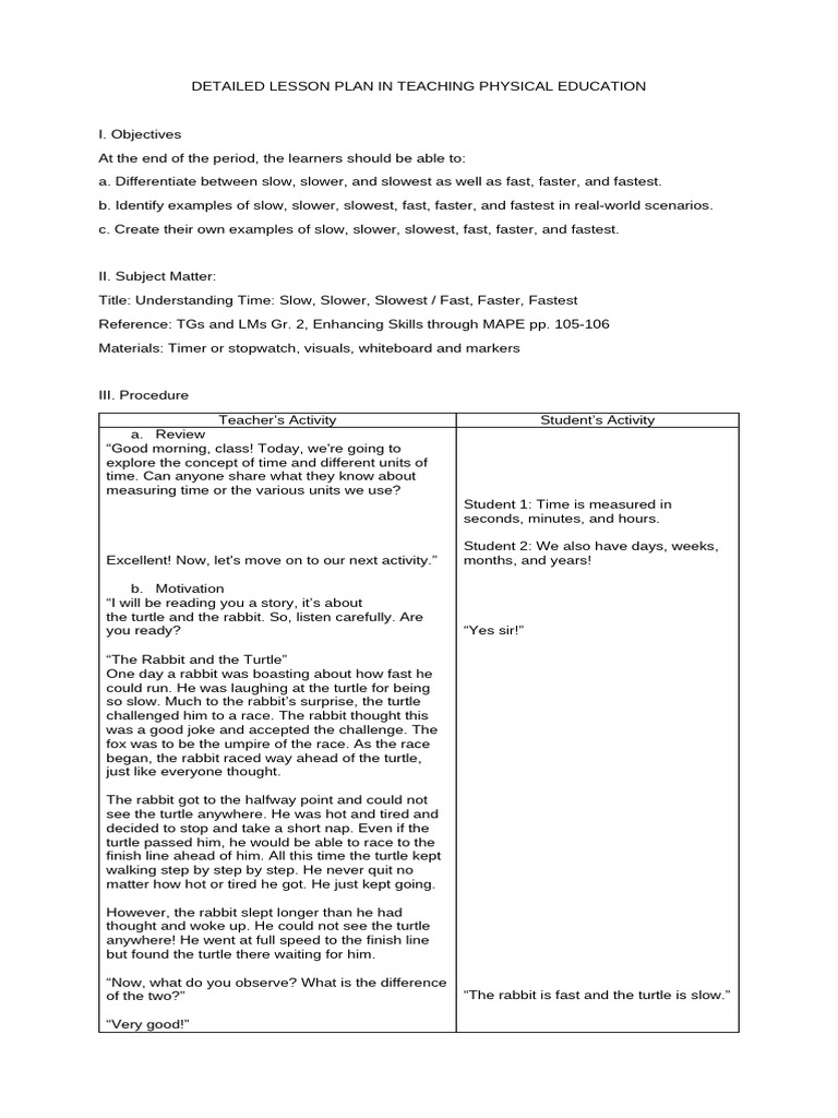 Detailed Lesson Plan in Teaching Physical Education | PDF | Lesson Plan ...