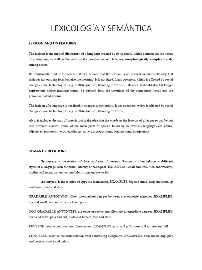 Lexicon and Semantic Relations | PDF | Word | Semantics