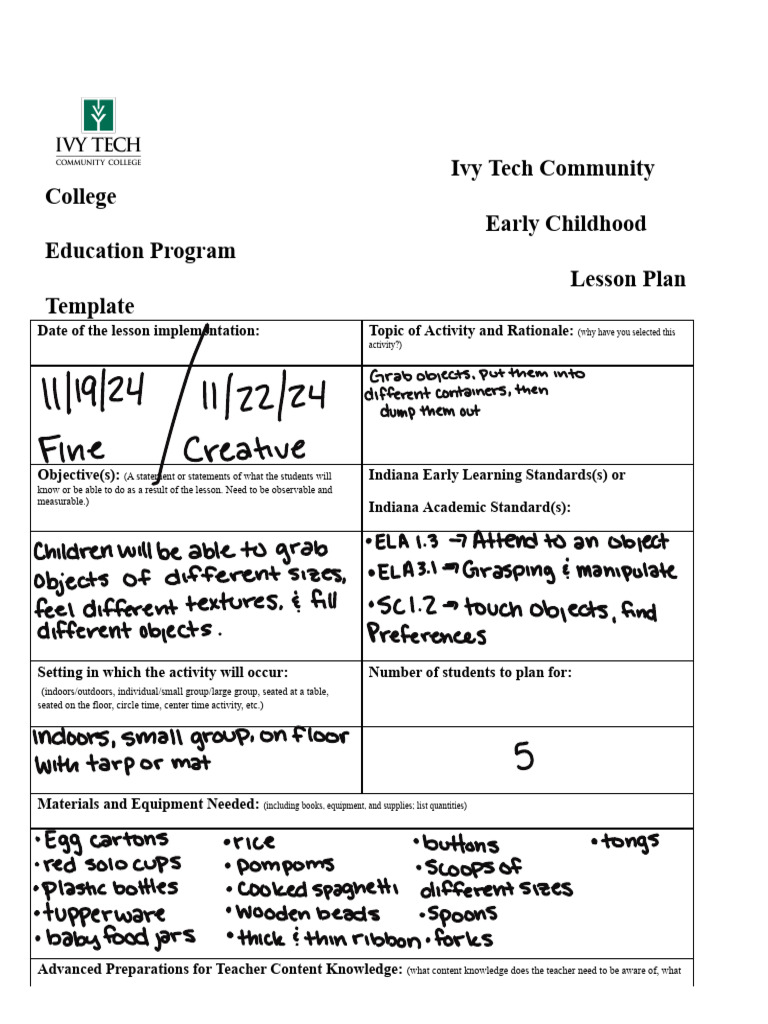 Creative Arts Activity Plan | PDF | Learning | Behavior Modification