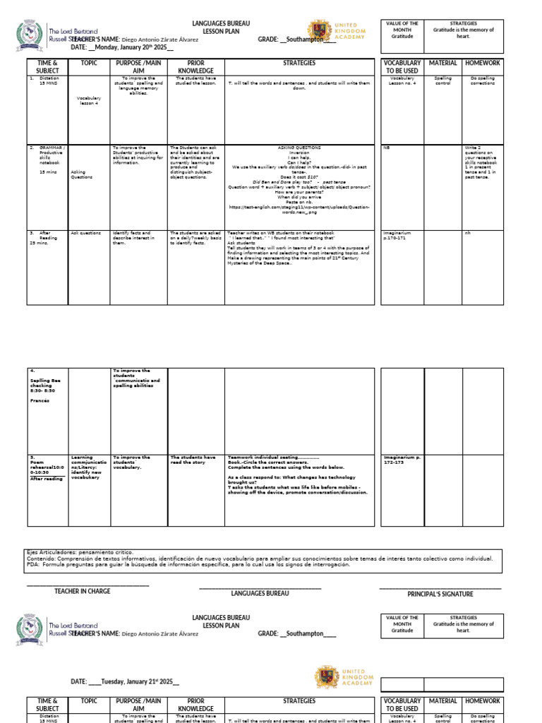 SOUTHAMPTON JANUARY 20TH - January 24th | PDF | Vocabulary | Reading ...