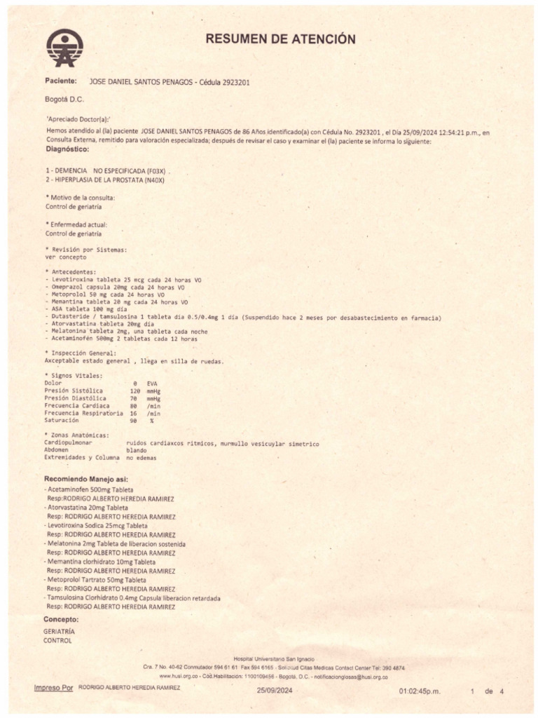 HISTORIA CLINICA ULTIMO CONTROL | PDF