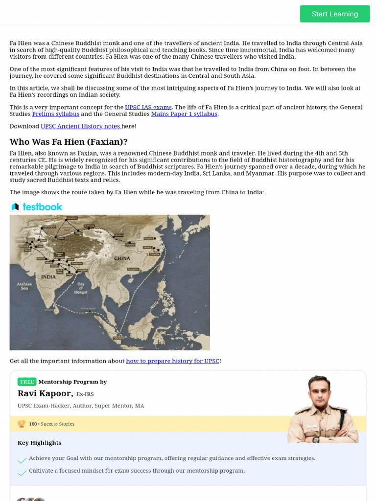 Fa Hien (Faxian) _ Visit To India, Recordings & More _ In Detail | PDF