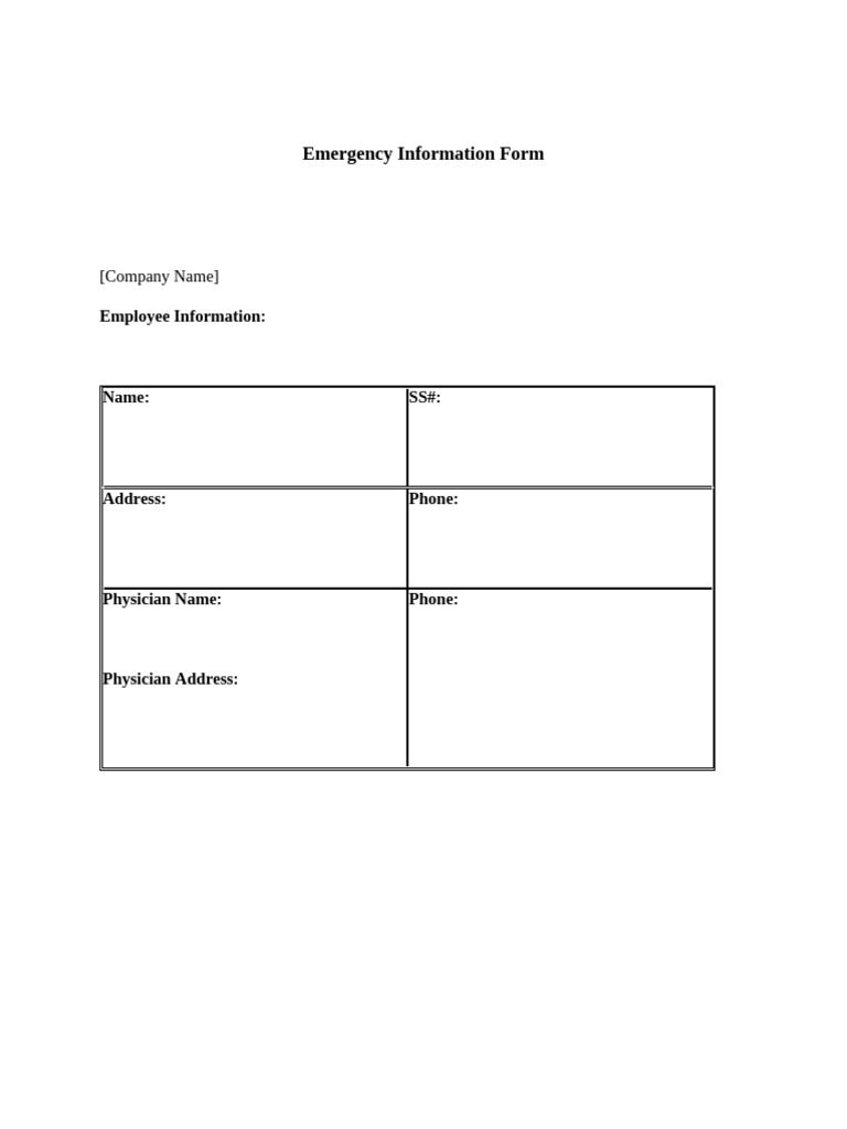 Emergency Information Form | PDF