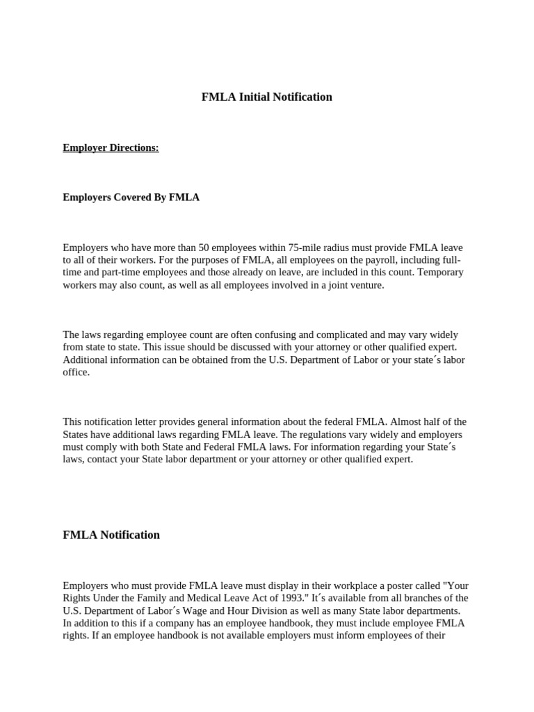 FMLA Initial Notification | PDF | Cost Of Living | Family And Medical ...