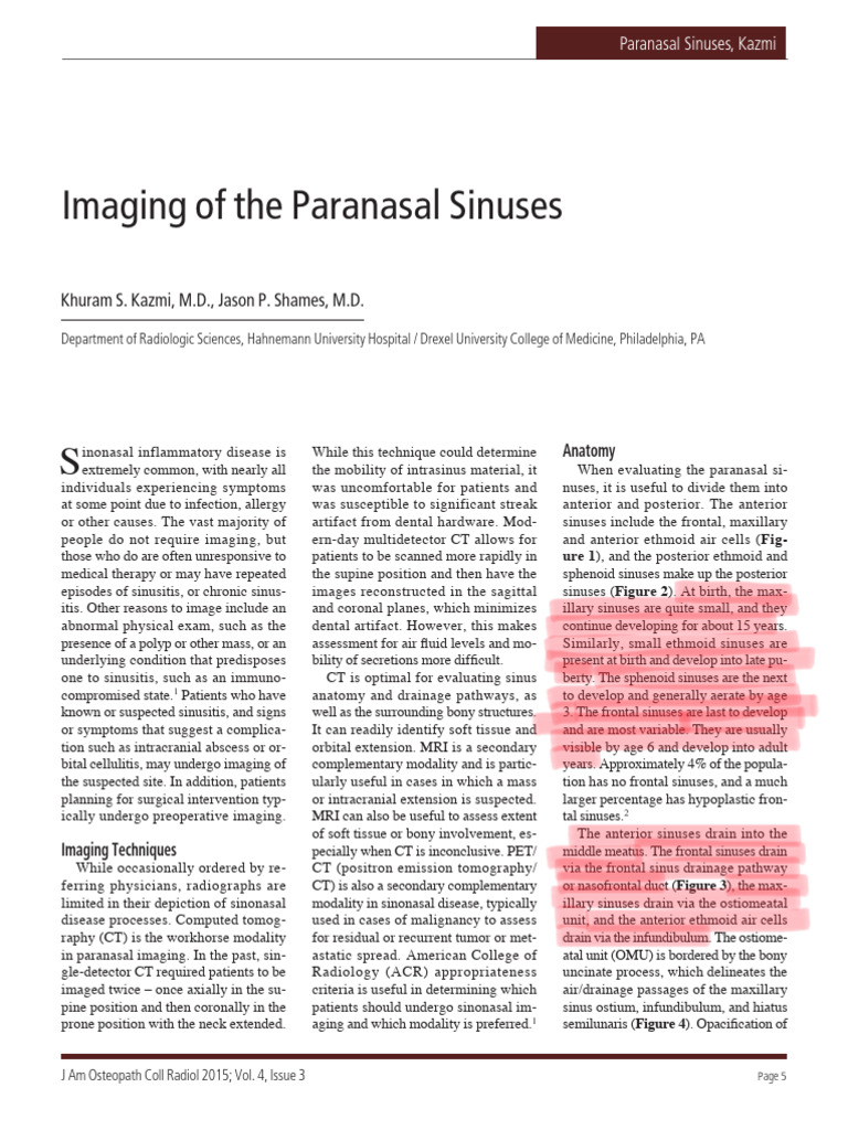 Imaging of The Paranasal Sinuses | PDF | Human Nose | Medical Imaging