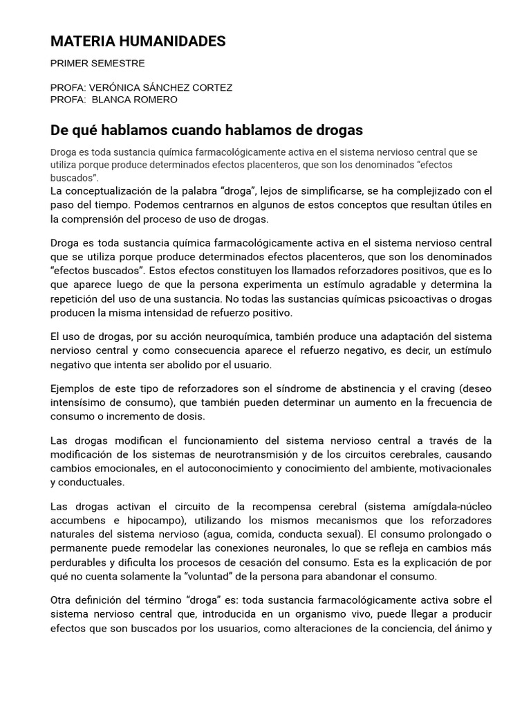 Efectos y Clasificación de Drogas | PDF | Despachador de drogas | La dependencia de sustancias