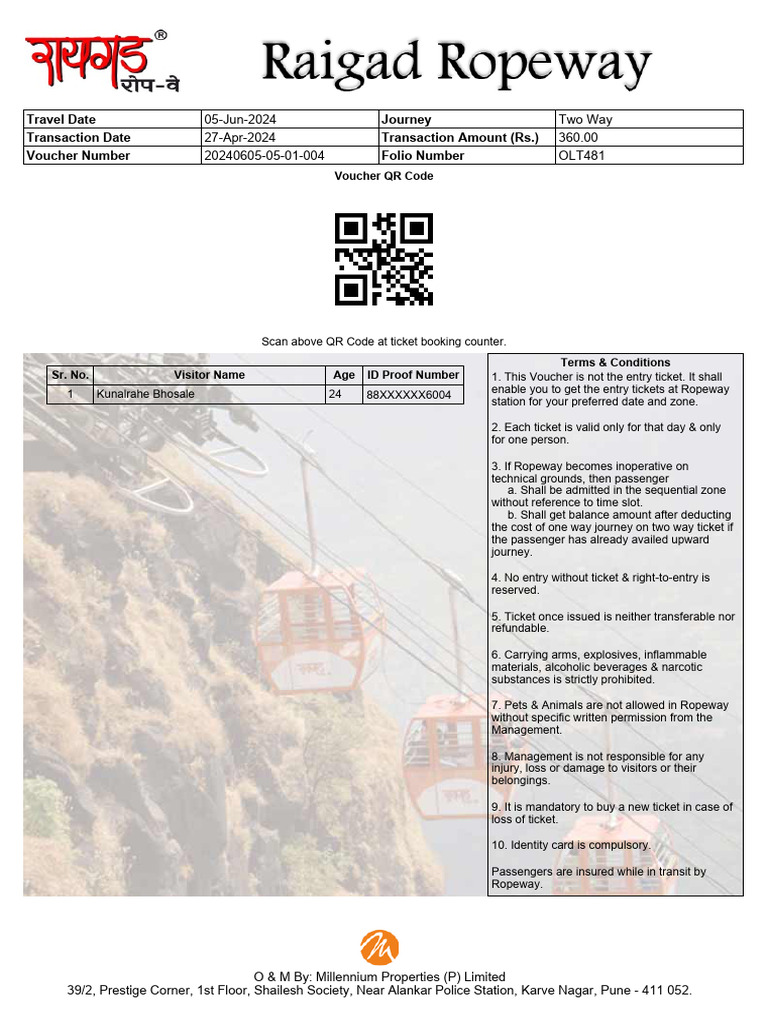 Raigad Ropeway Sample Ticket | PDF
