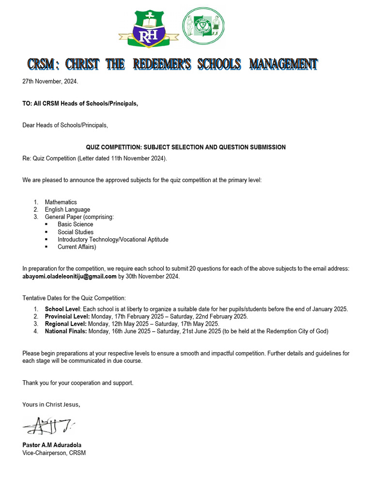 QUIZ COMPETITION - SUBJECT SELECTION AND QUESTION SUBMISSION | PDF