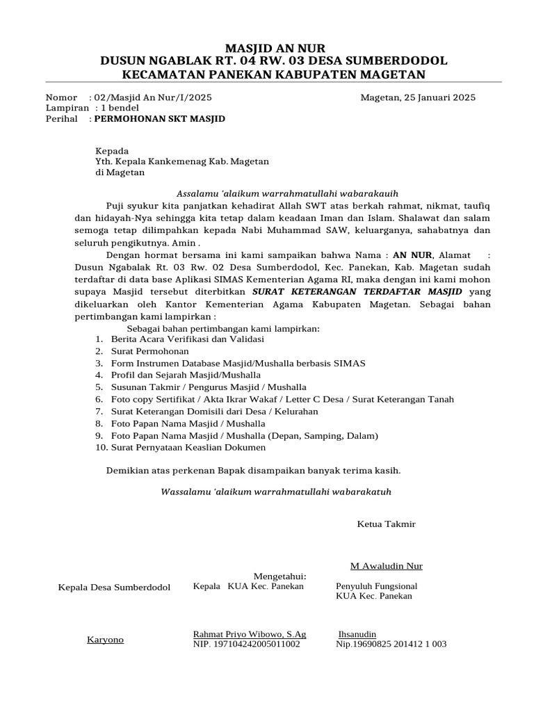 2. Surat Permohonan SKTM MASJID | PDF