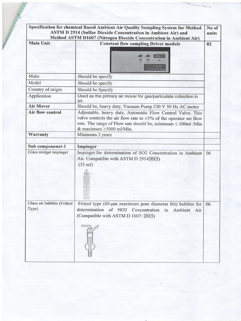 Chemical Air Quality Sampling System Specs | PDF | Applied And ...