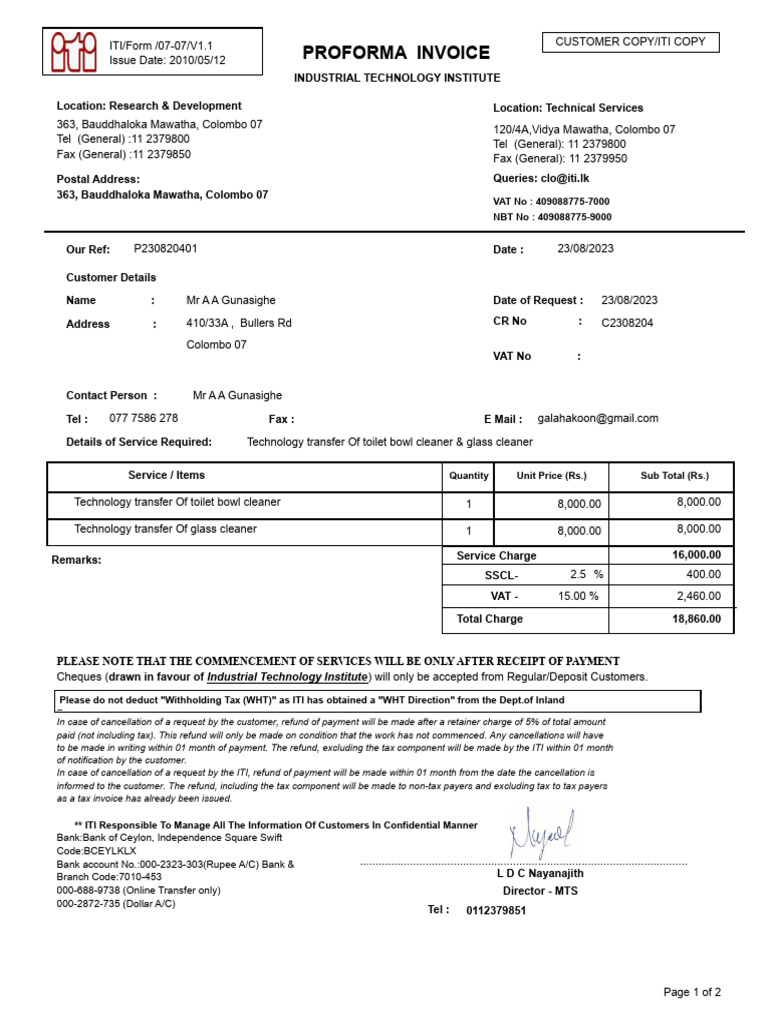 PROFORMA INVOICE - Mr Gunasinghe Alahakoon S | PDF | Invoice | Value ...