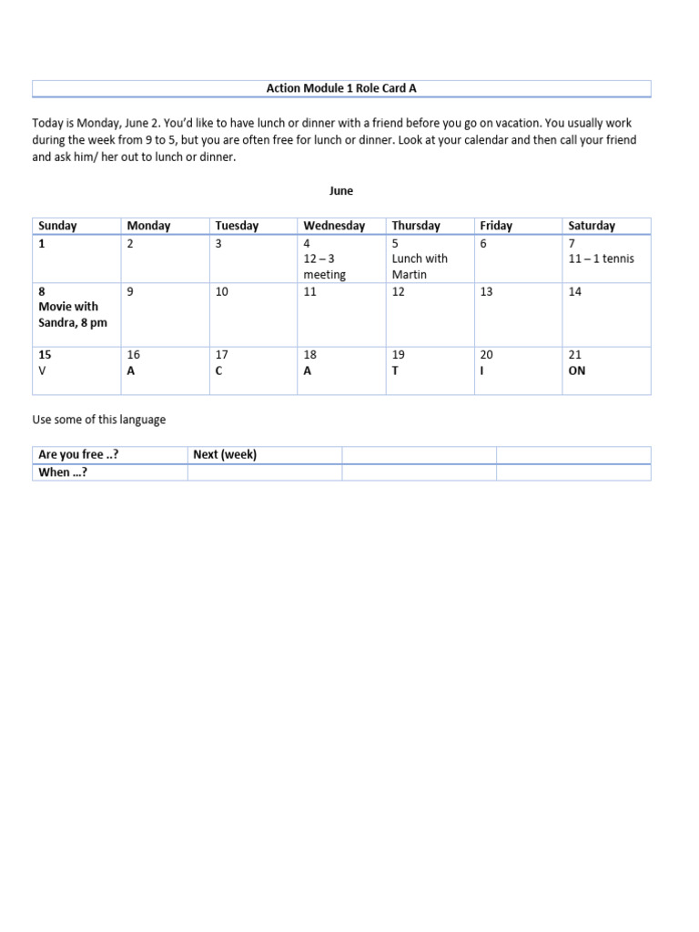 Action Module 1 Role Card A | PDF